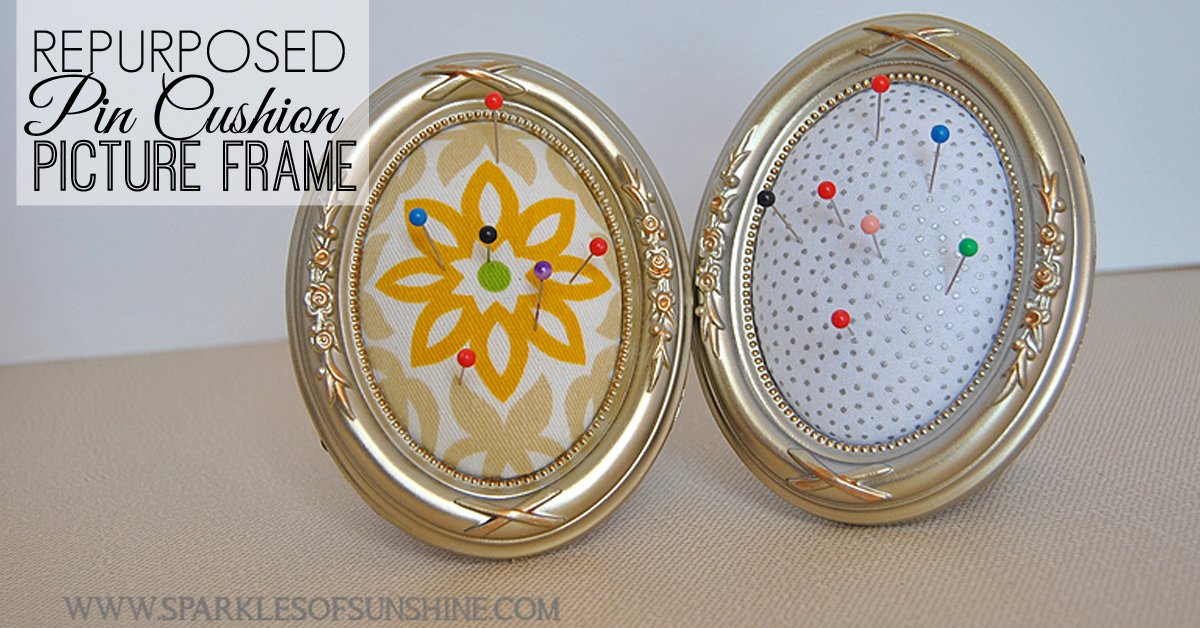 Repurposed Pin Cushion Picture Frame - Sparkles of Sunshine