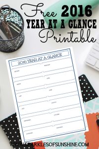 Free 2016 Year at a Glance Printable - Sparkles of Sunshine